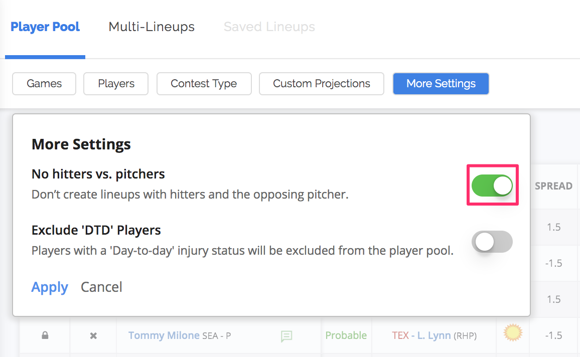 (MLB) How do I create lineups with only hitters that aren't facing my pitcher? – FantasyPros